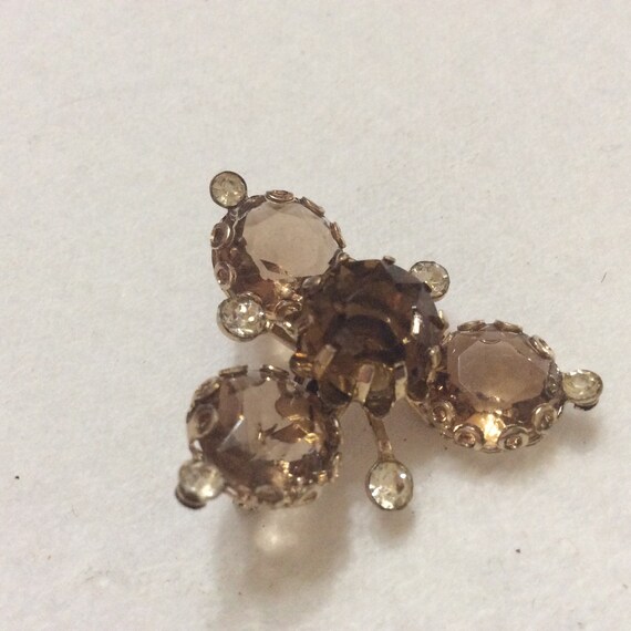 Vintage amber colored glass clear rhinestones clover… - Gem
