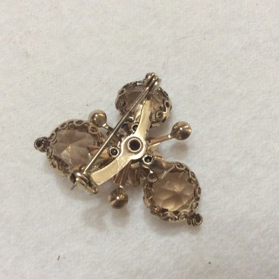 Vintage amber colored glass clear rhinestones clover… - Gem