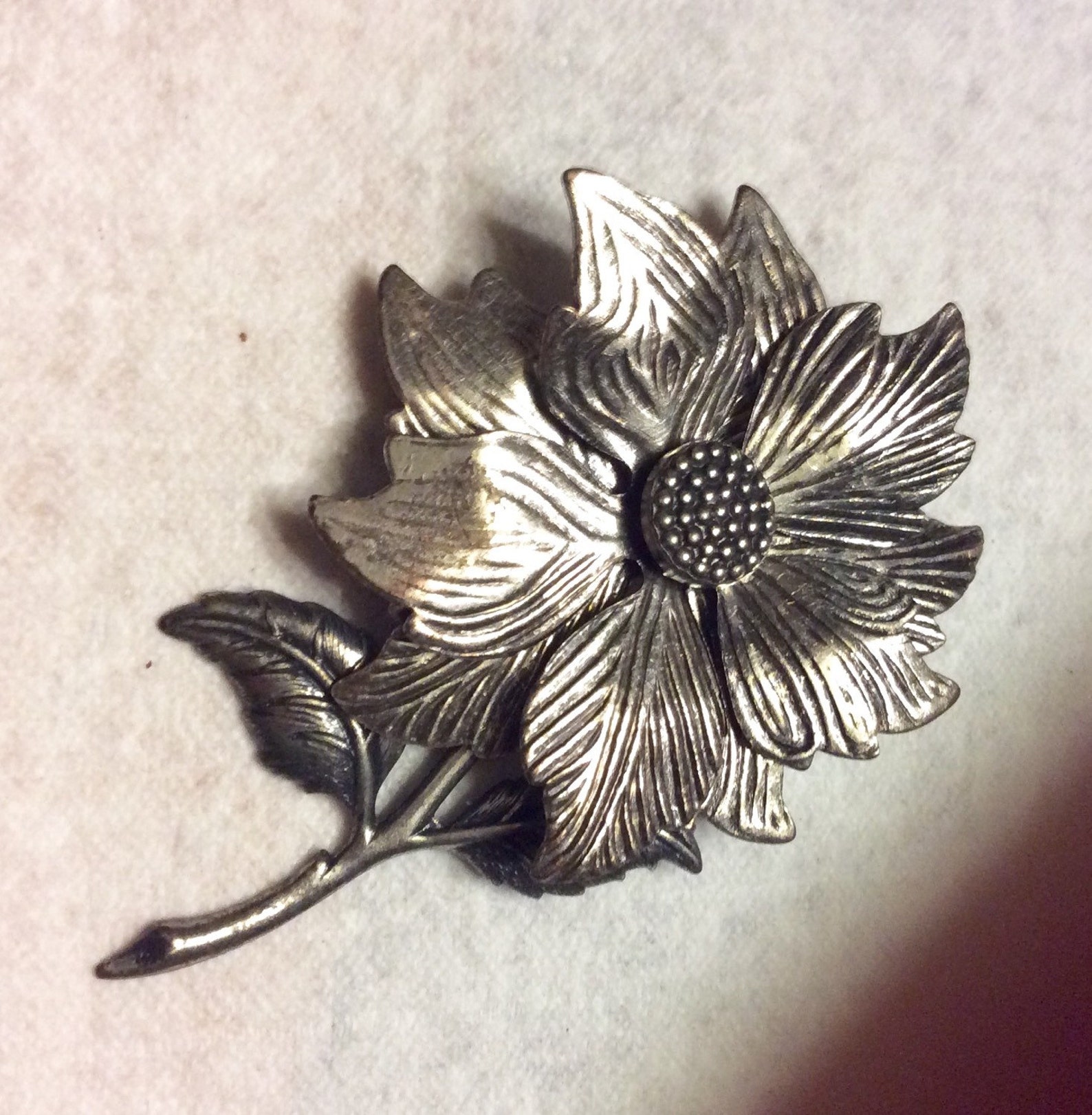Vintage 1960's Silver Metal Flower Repousse Brooch Pin. - Etsy