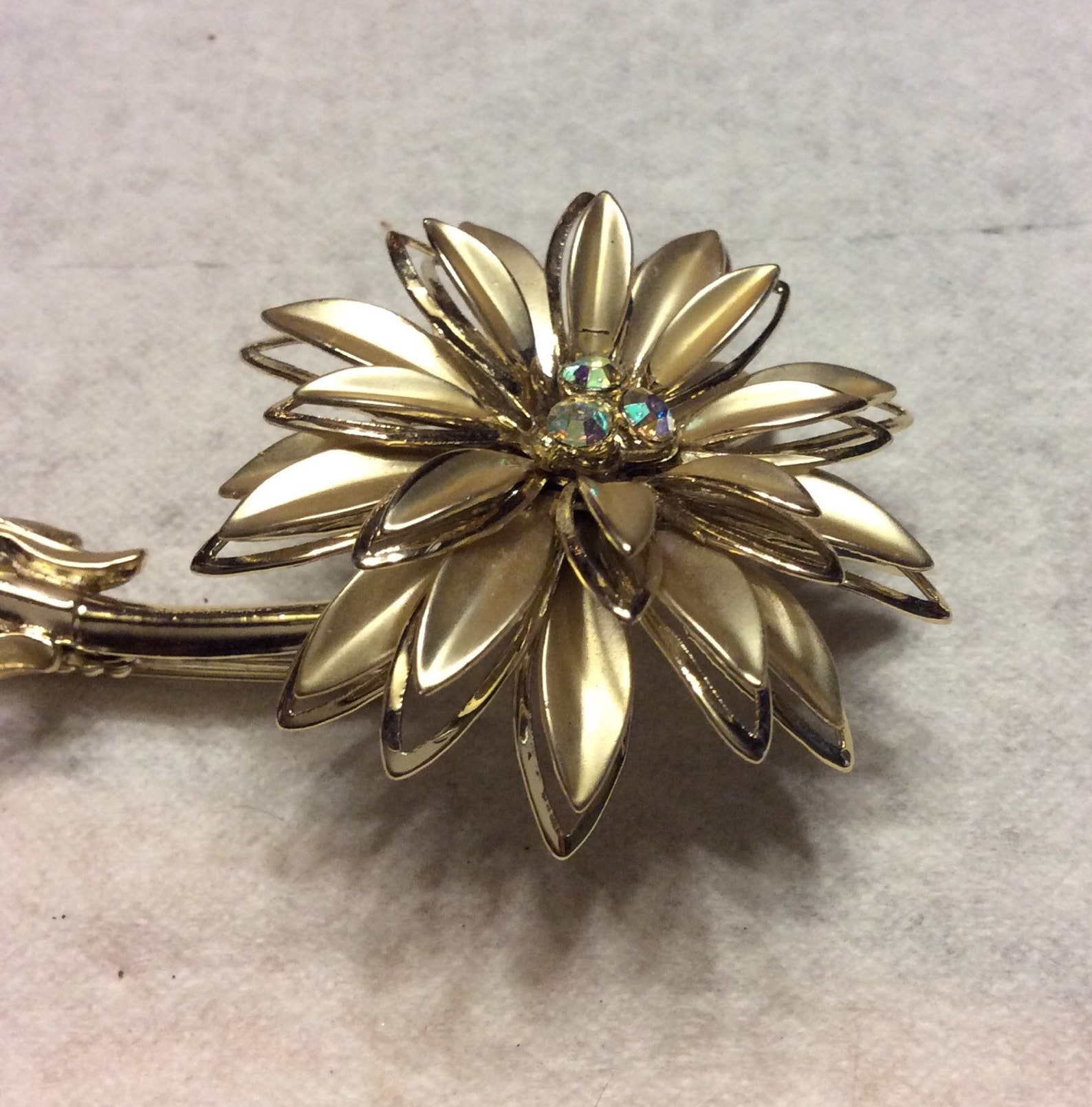 Gold Metal Layered Stems Petals Rhinestone Cluster Center Long - Etsy