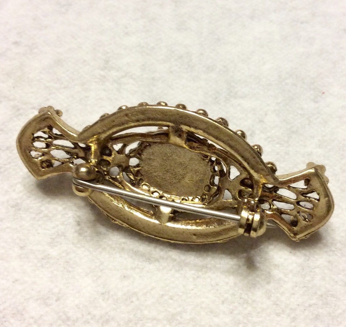 Vintage Amethyst Gold Filigree Rhinestone Pearl Bar Pin. - Etsy