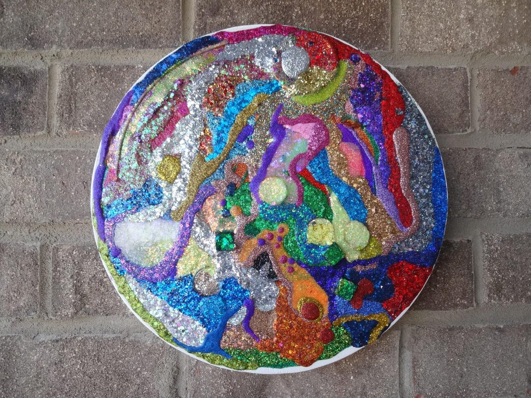 Glitter Art, Round Abstract Art, Colorful Vibrant Wall Art, Textured ...