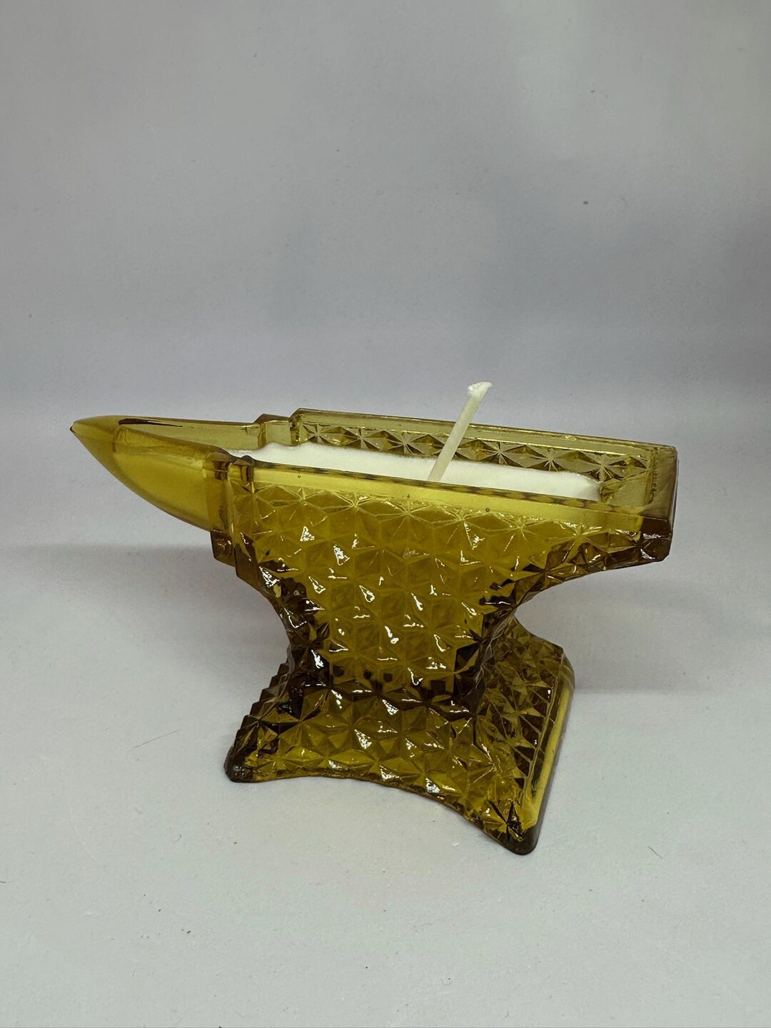 Vintage Anvil Glass Candle | Soy Wax, Repurposed Toothpick Holder - Etsy