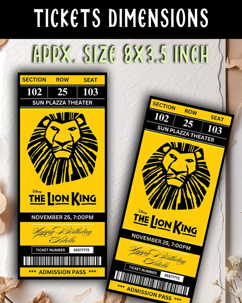Custom Laminated Lion King Ticket • Disney Trip Reveal Gift - Etsy