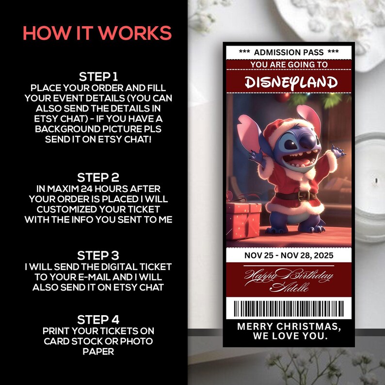 Custom Disney Stitch Christmas Ticket | Trip Reveal (PDF) - Etsy