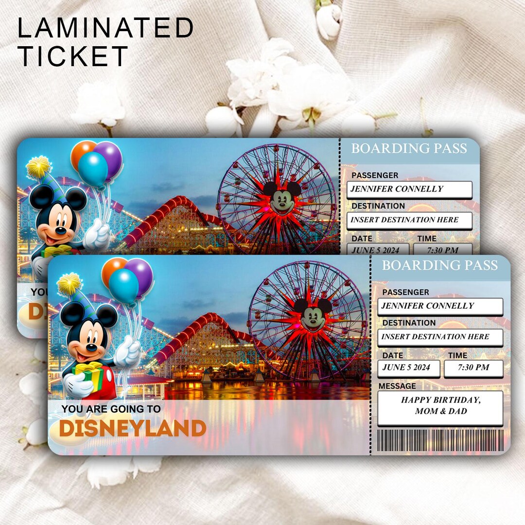 Laminated Disneyland Ticket: Surprise Reveal Gift - Etsy