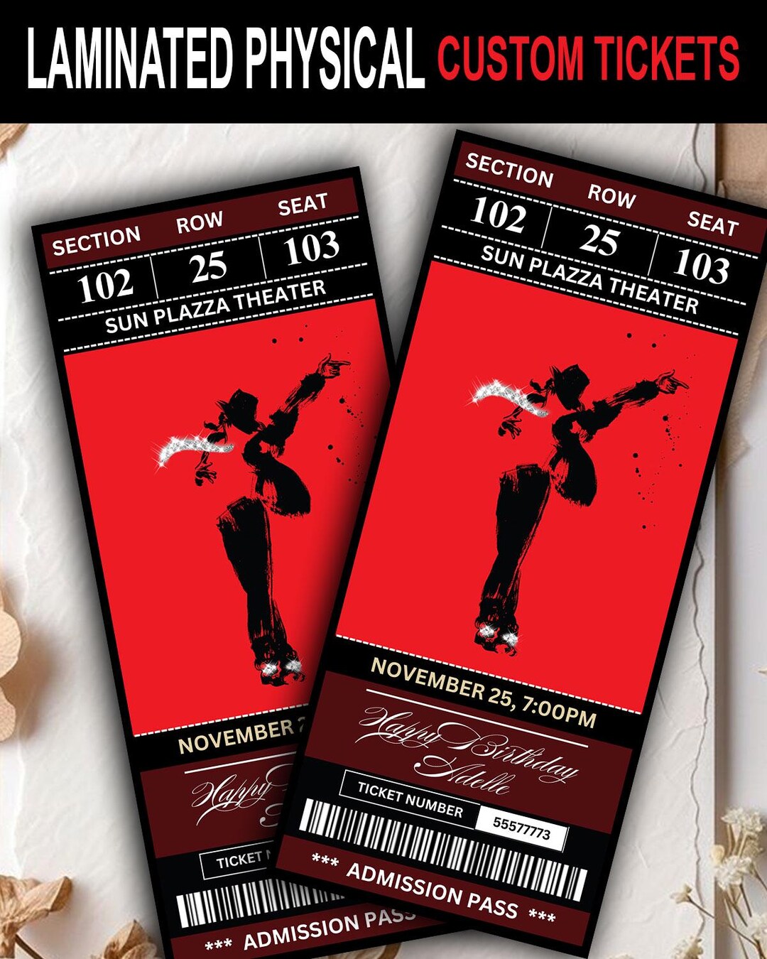 MJ Musical Ticket | Custom Laminated Theatre Keepsake | Personalized ...