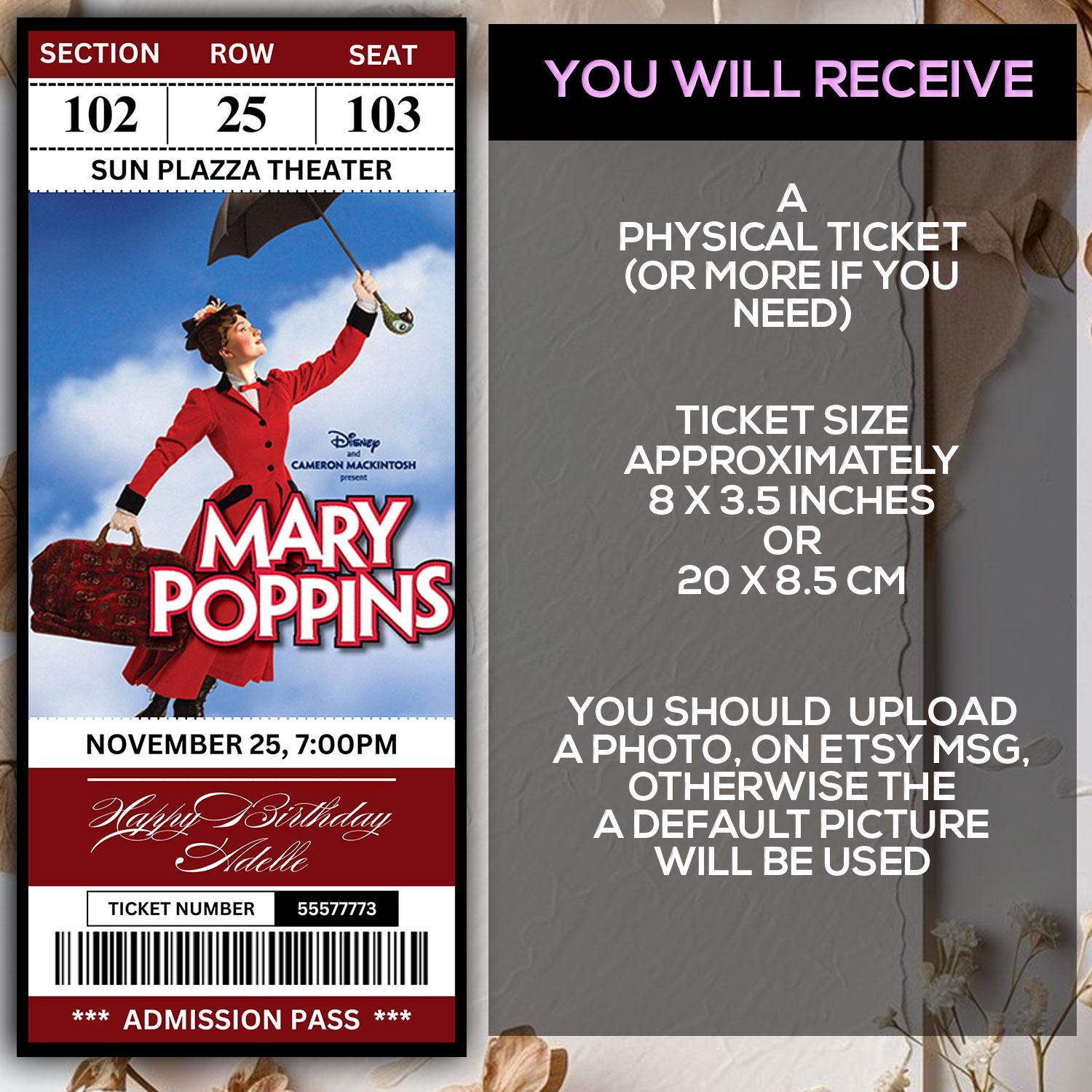 Custom Laminated MARY POPPINS Ticket | Personalized Event Keepsake ...