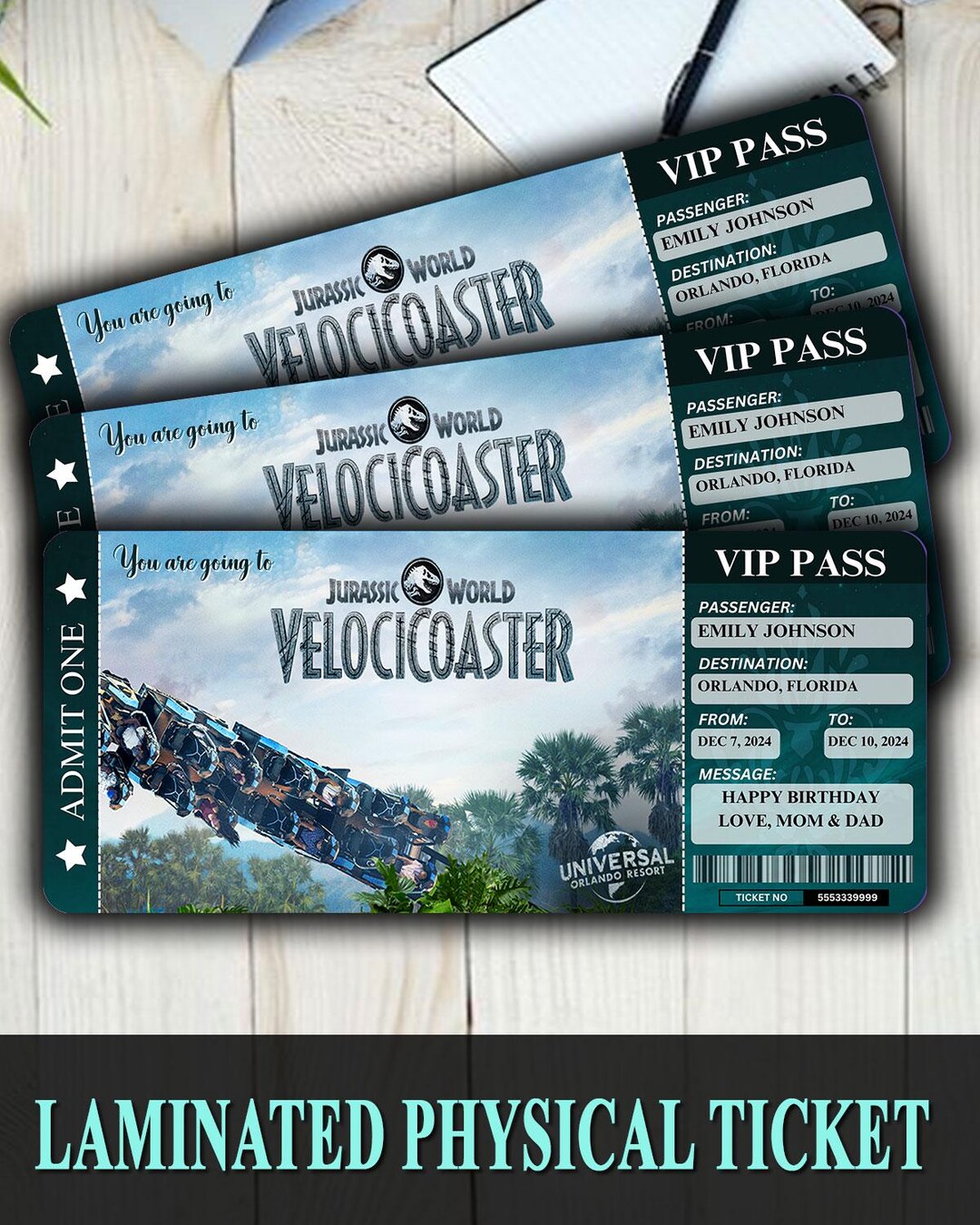 Jurassic World Velocicoaster Trip Ticket • Custom Laminated Universal ...