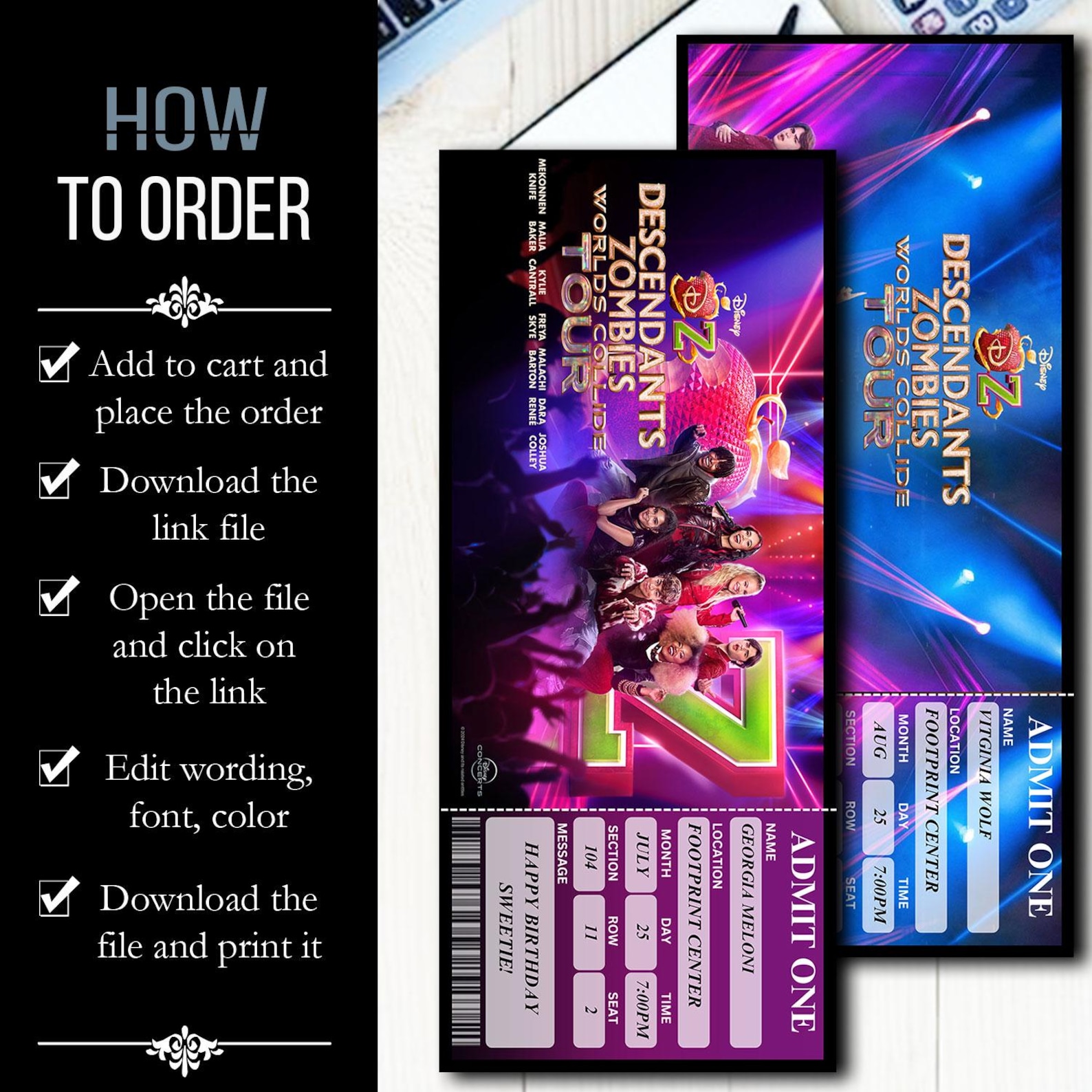 Printable Descendants Zombies Tour Ticket: Keepsake Memorabilia ...
