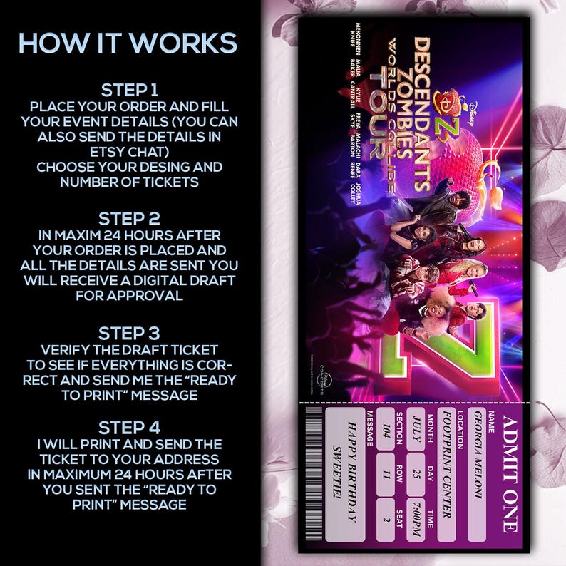 Custom Laminated Concert Ticket Keepsake - Descendants Zombies Worlds ...