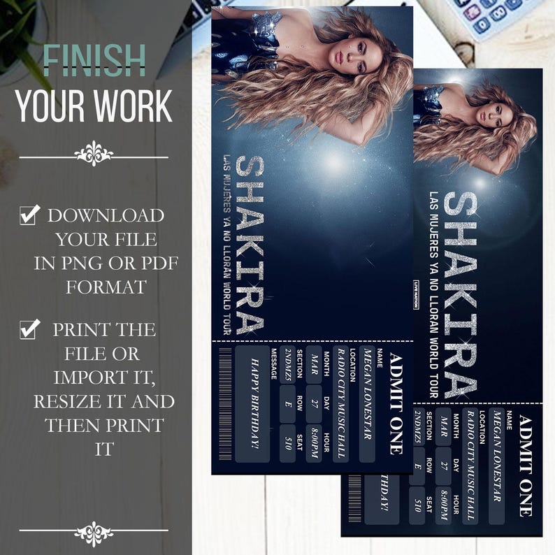 Printable Shakira Tour 2025 Ticket , Printable Keepsake, Printable ...