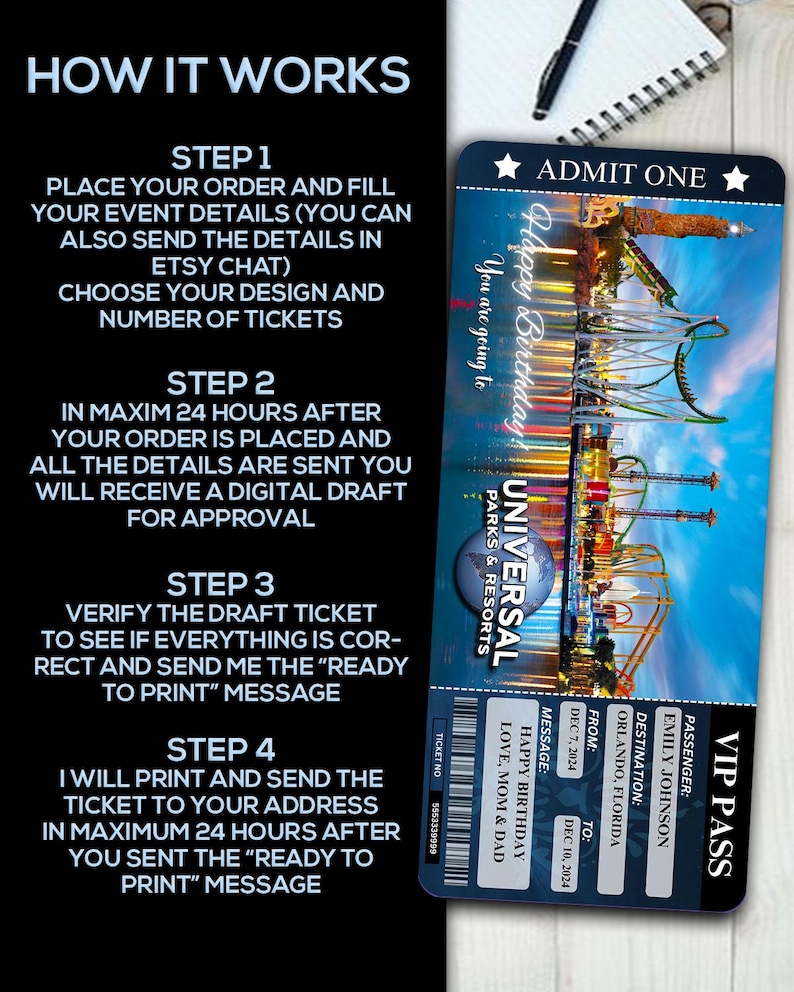 Universal Studios Surprise Trip Ticket • Personalized Laminated Pass ...