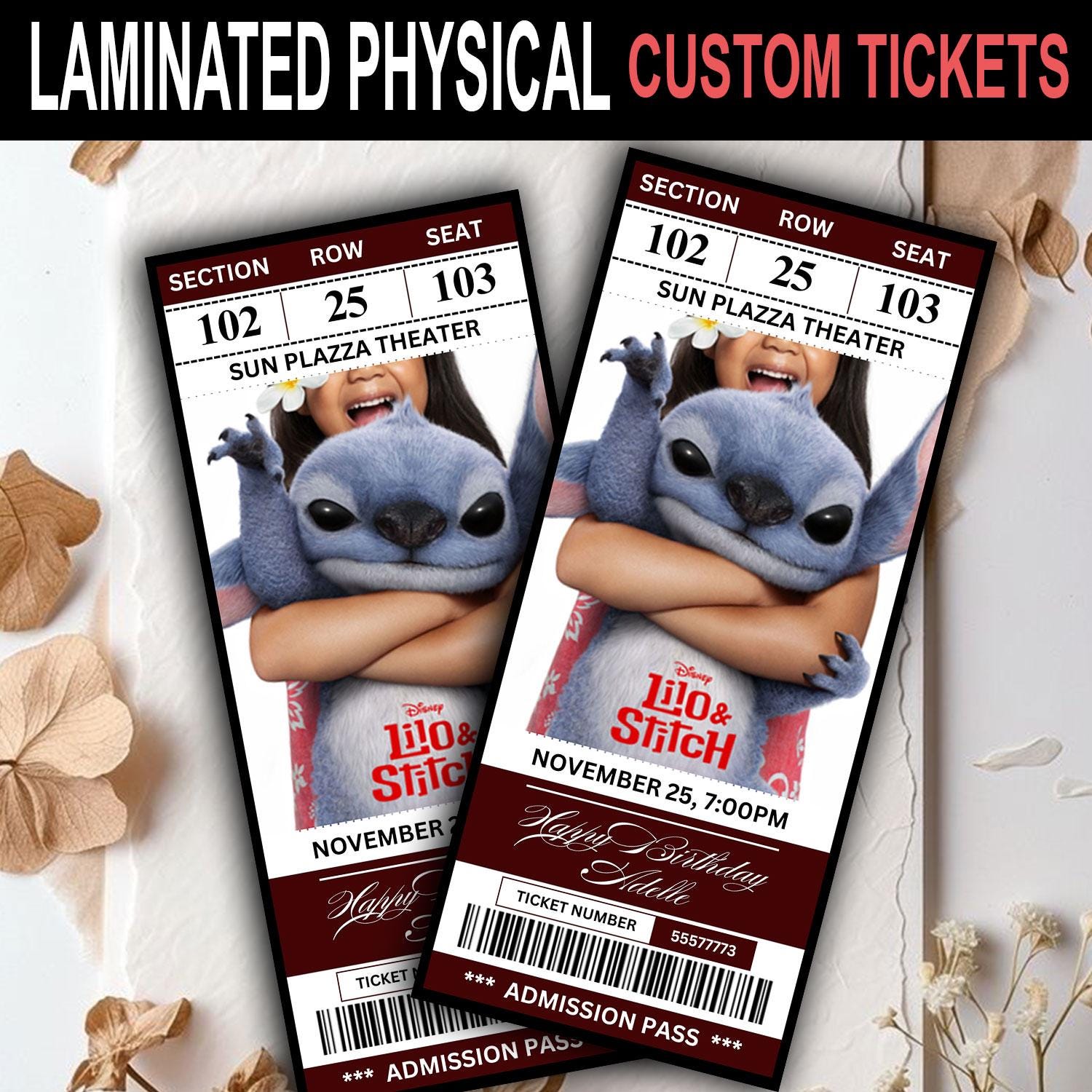 Custom Laminated Lilo & Stitch Ticket | Personalized Keepsake Gift - Etsy