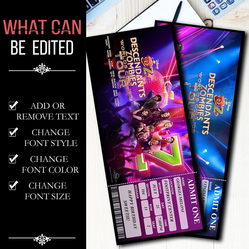 Printable Descendants Zombies Tour Ticket: Keepsake Memorabilia ...