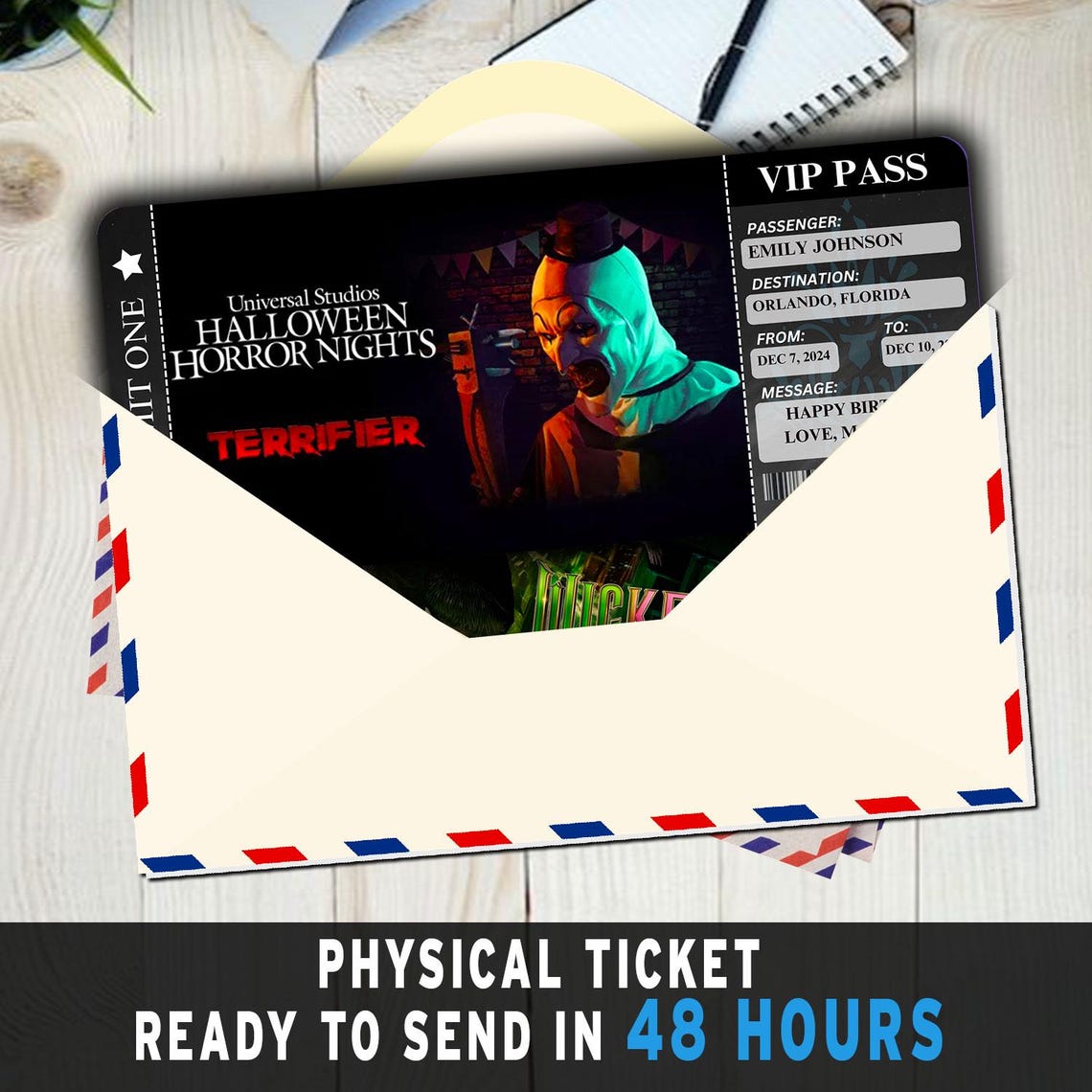 Custom Halloween Horror Nights Ticket | Laminated VIP Pass | Scary Gift ...