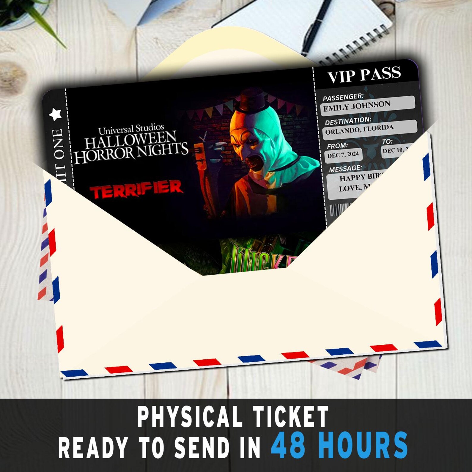 Custom Halloween Horror Nights Ticket | Laminated VIP Pass | Scary Gift ...