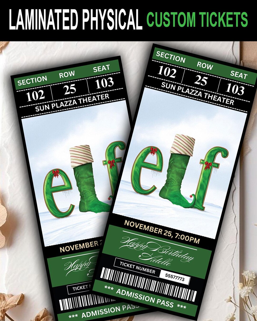 Custom Laminated ELF Movie Ticket - Personalized Christmas Keepsake - Etsy