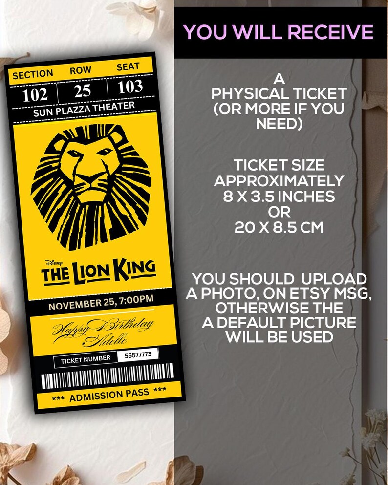 Custom Laminated Lion King Ticket • Disney Trip Reveal Gift - Etsy