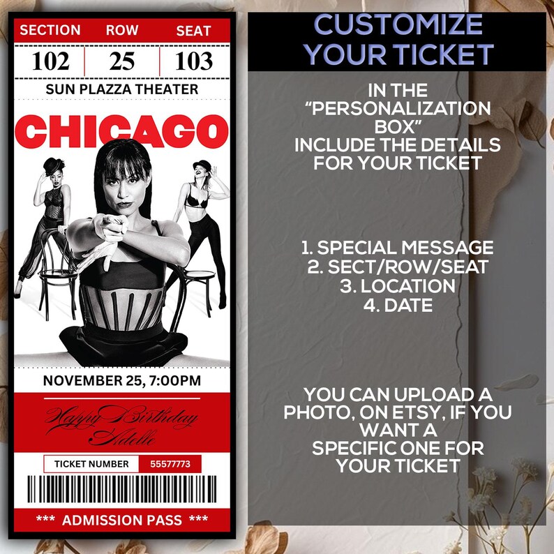 Personalized Chicago Musical Ticket Keepsake: Broadway Theater Gift - Etsy