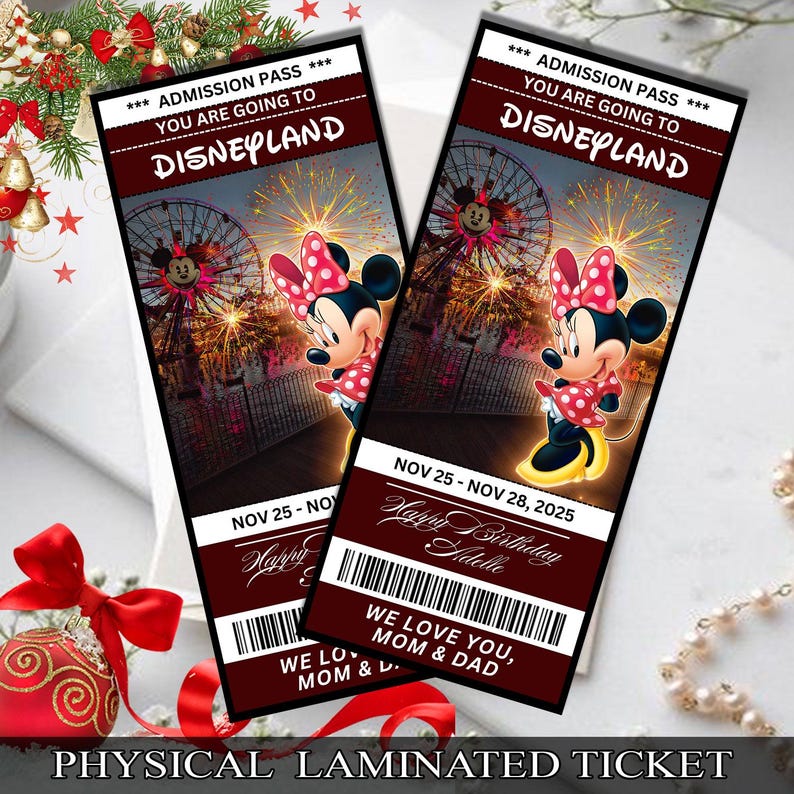 Minnie Mouse Disneyland Ticket | Laminated Trip Reveal Gift - Etsy