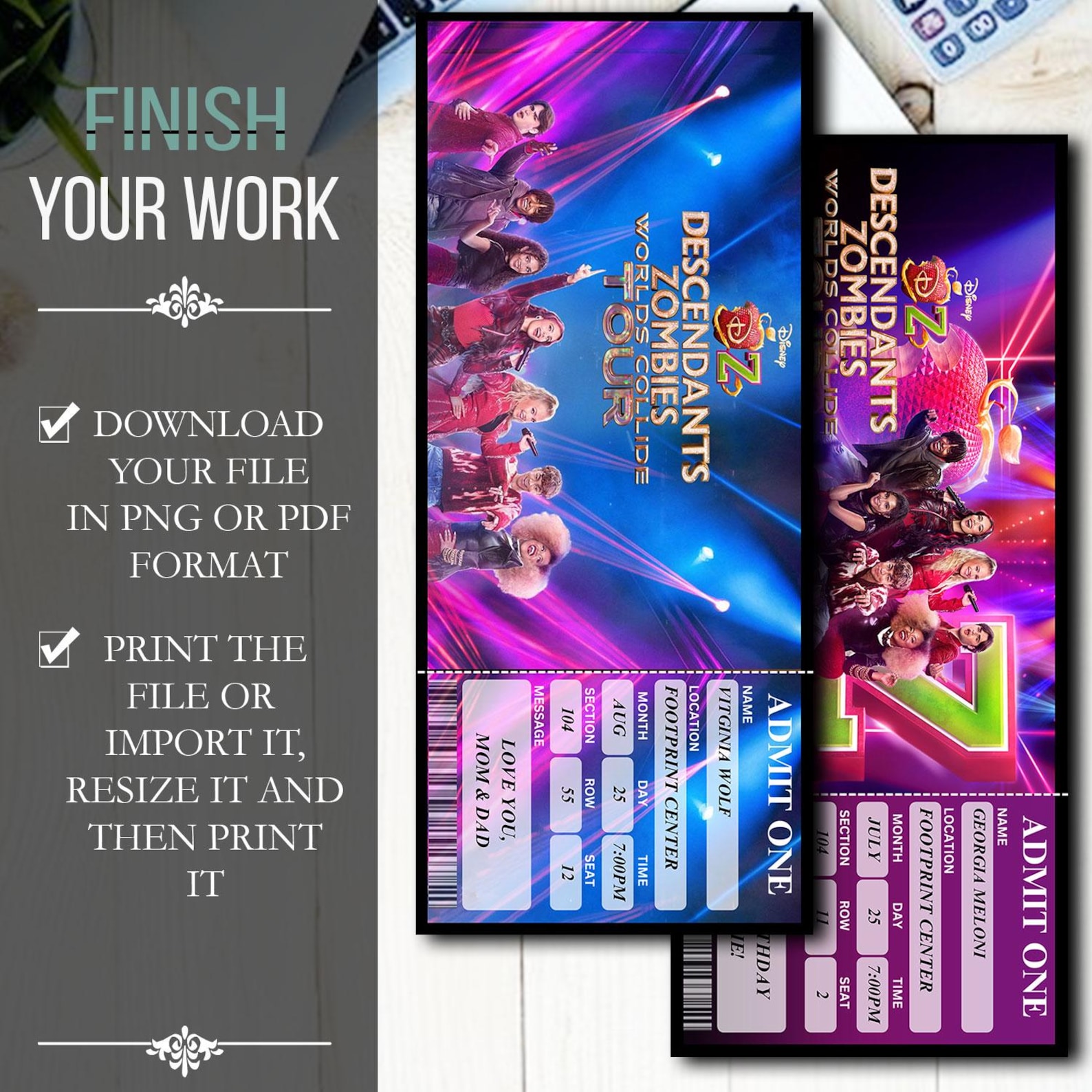 Printable Descendants Zombies Tour Ticket: Keepsake Memorabilia ...