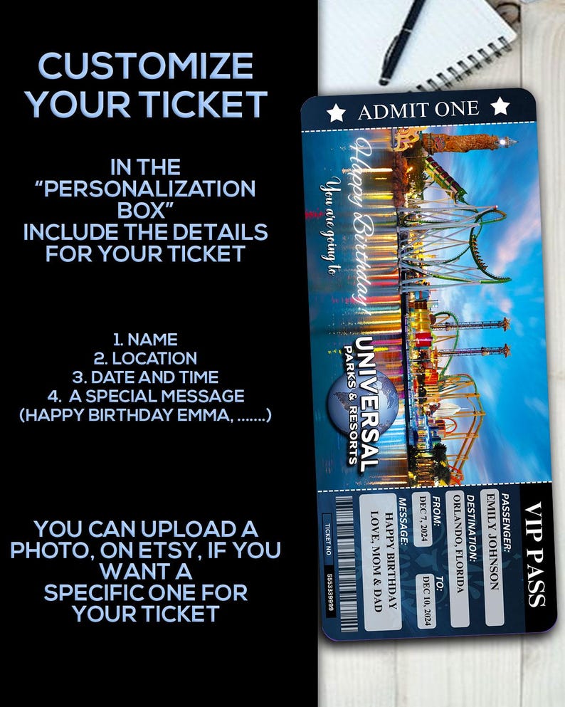 Universal Studios Surprise Trip Ticket • Personalized Laminated Pass ...