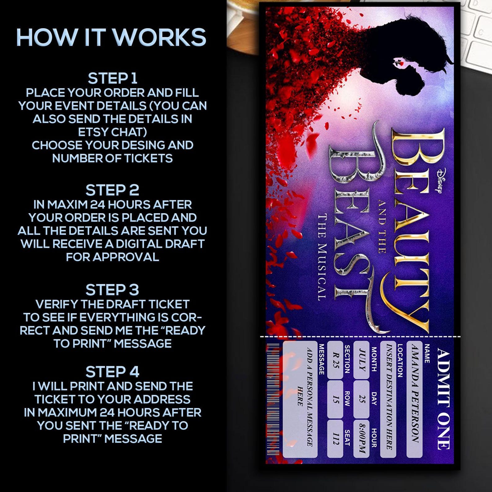 Custom Beauty and the Beast Laminated Ticket: Broadway Souvenir Gift - Etsy