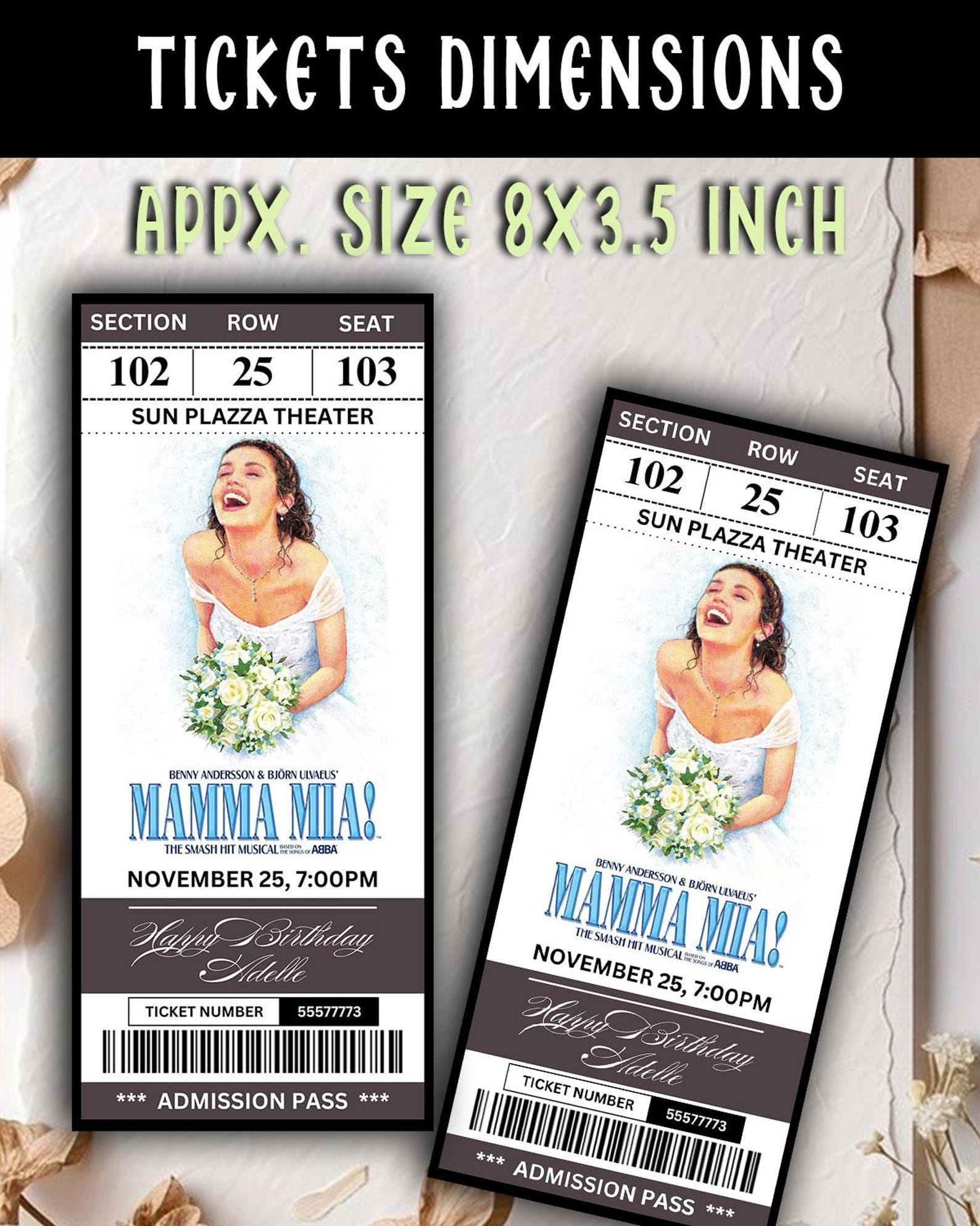 Custom Laminated Mamma Mia Broadway Ticket: Personalized Keepsake - Etsy