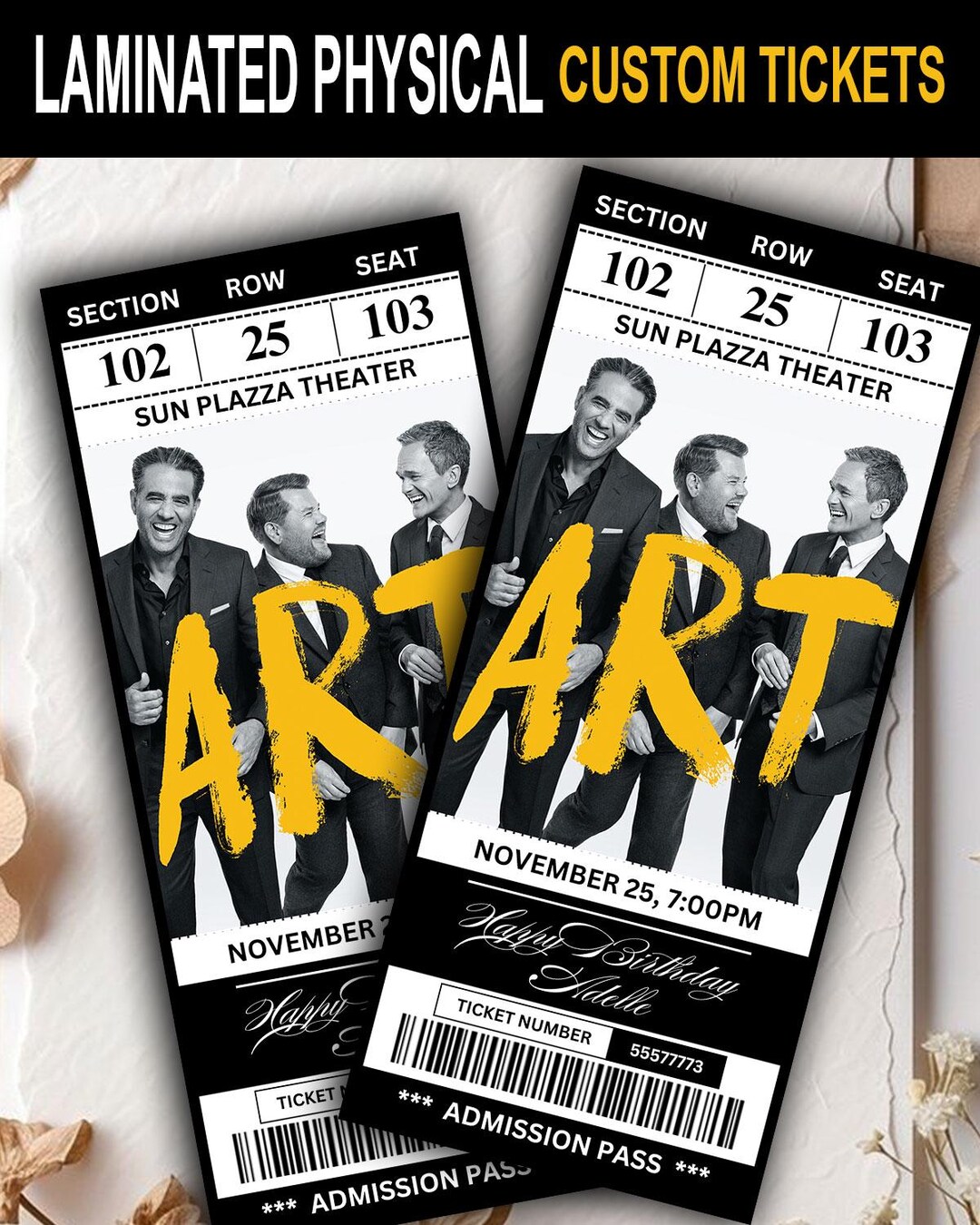 Custom Laminated ART Theatre Ticket • Personalized Broadway Play ...