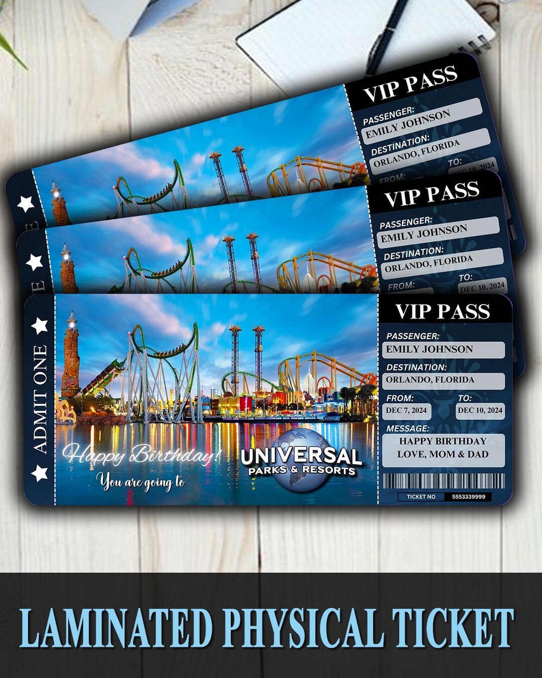 Universal Studios Surprise Trip Ticket • Personalized Laminated Pass ...