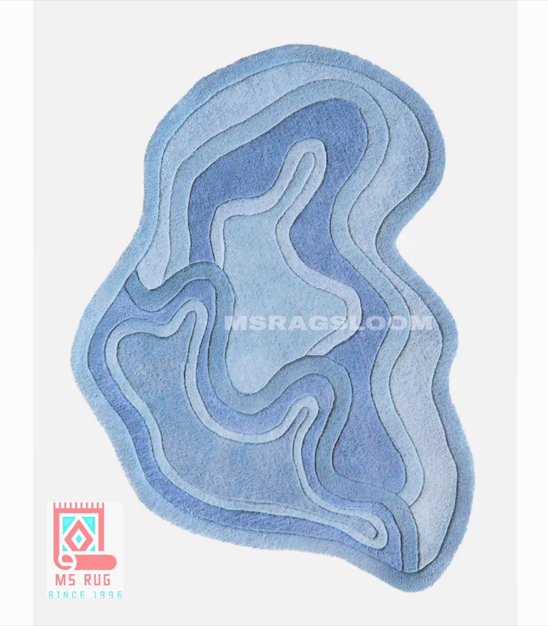 Handmade Blue Wavy Rug | Modern Abstract Topographic Accent Carpet - Etsy
