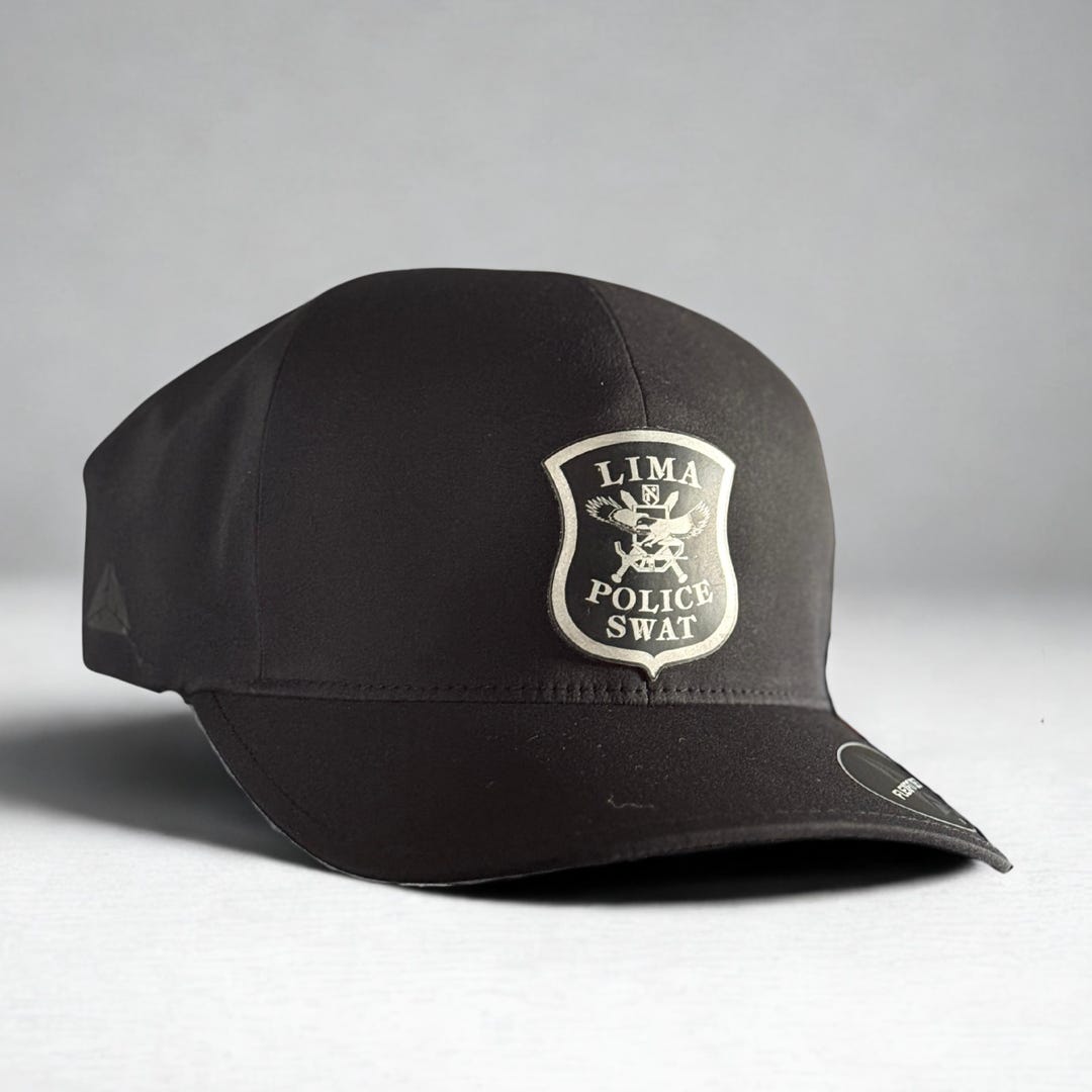 Custom Police Department Flexfit Hat: Laser Engraved Leatherette Patch ...
