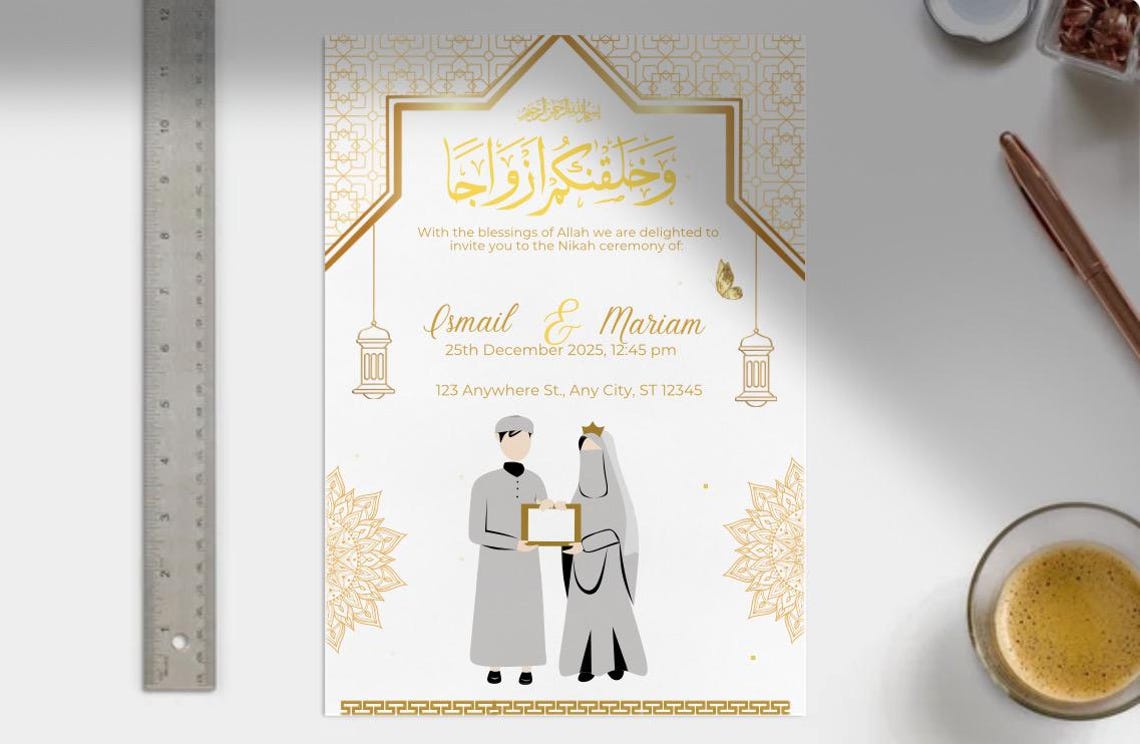 Editable Islamic Nikah Invitation Template | Canva Digital Download ...