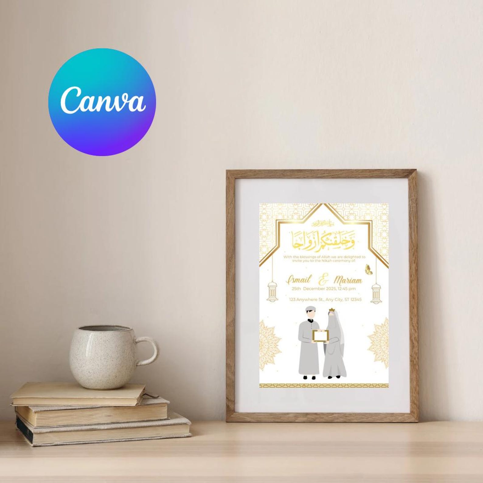 Editable Islamic Nikah Invitation Template | Canva Digital Download ...