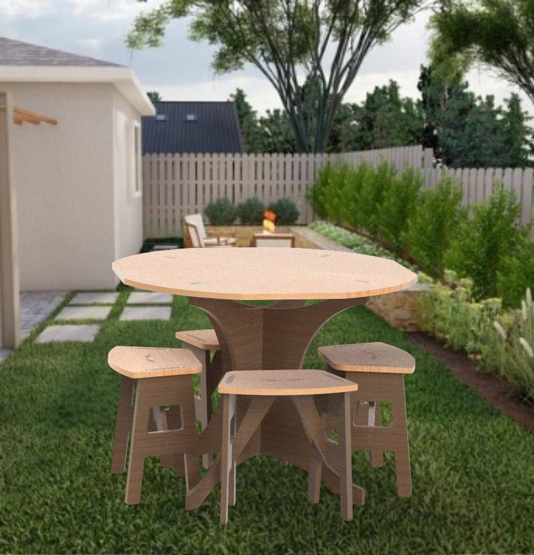 DIY Picnic Table Set Plans: Modern Rustic 18mm Plywood (CNC Router Cut ...