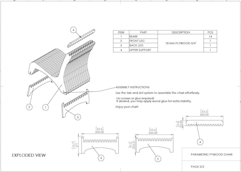 Parametric Plywood Chair: CNC Router Files, DIY Modern Furniture (DXF ...