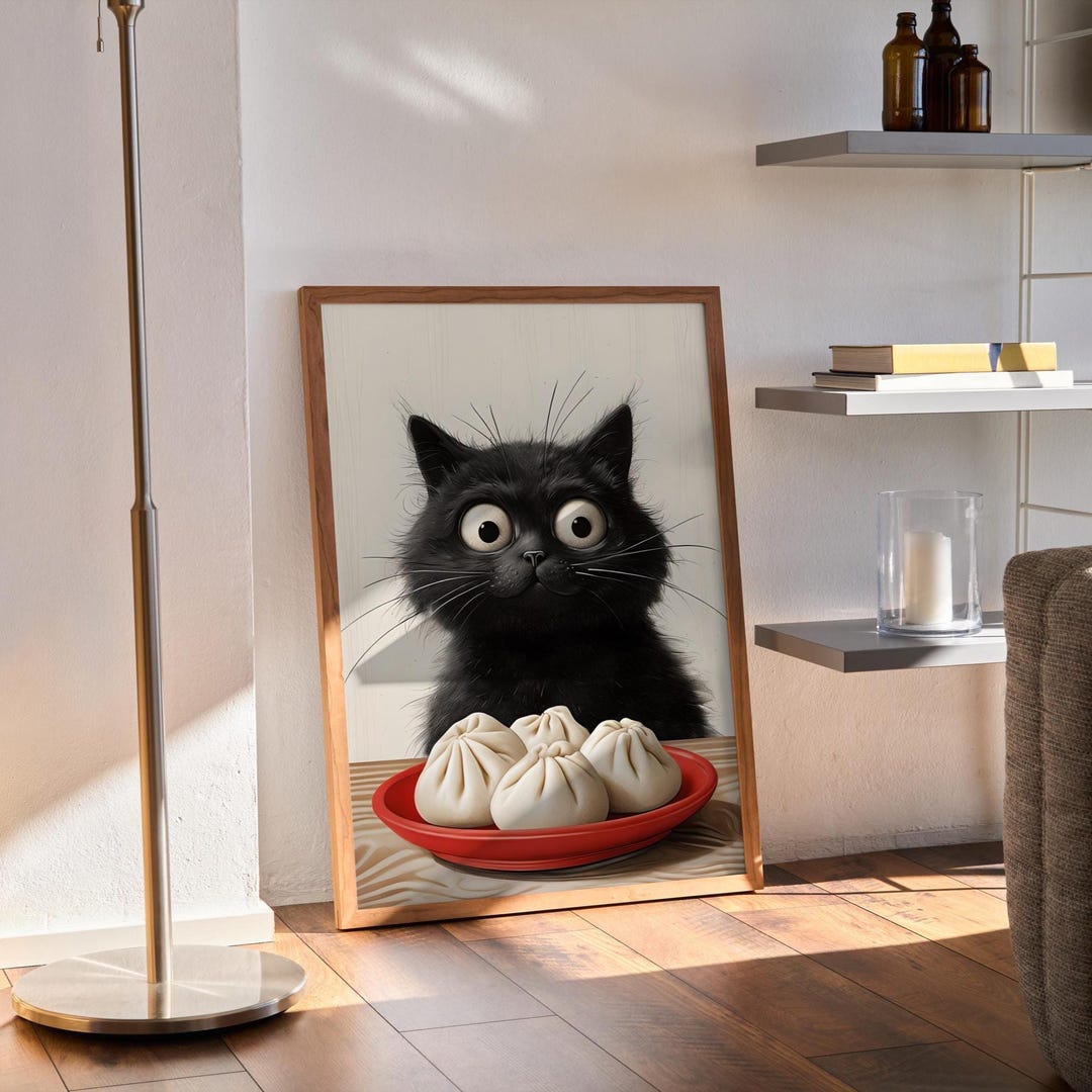 Dumplings Cat Print, Kawaii Cat Poster, Bao Bun Wall Art, Foodie Poster ...