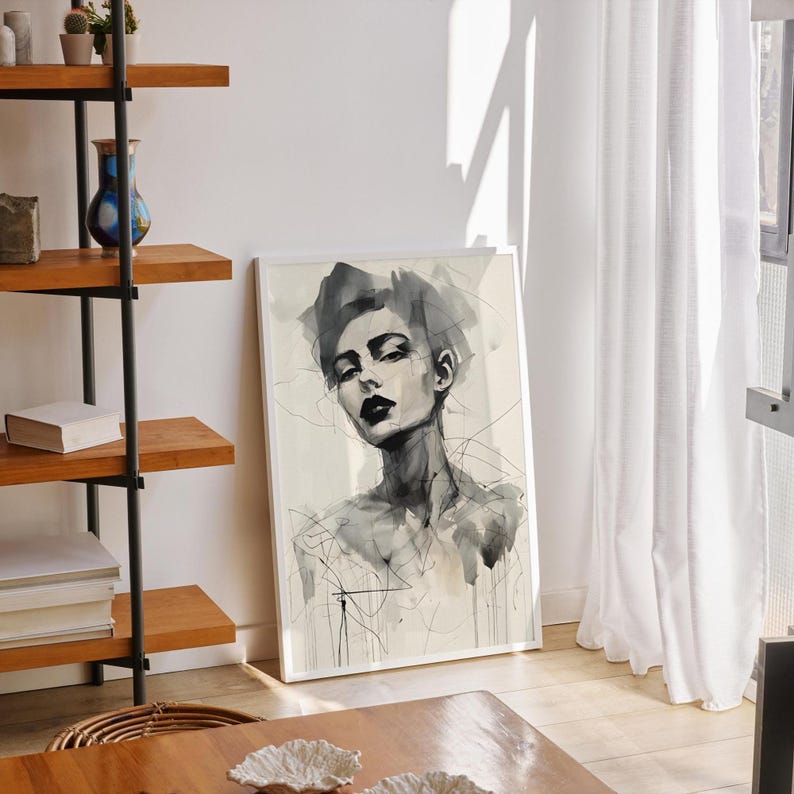 Feminine Line Art Portrait, Modern Woman Print (digital Download) - Etsy