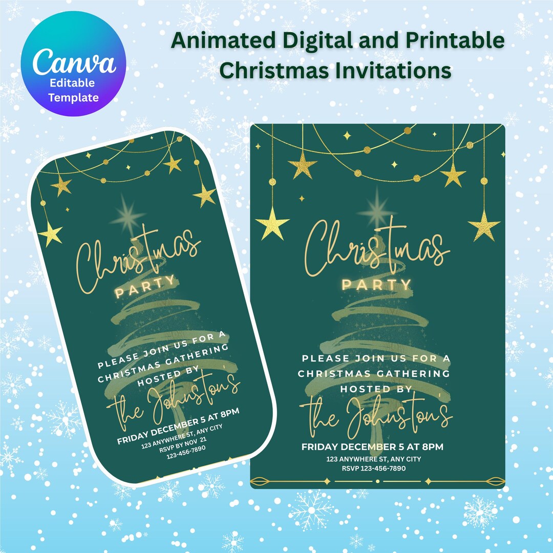 Editable Green Christmas Party Invitation Template Mobile & Print Canva ...