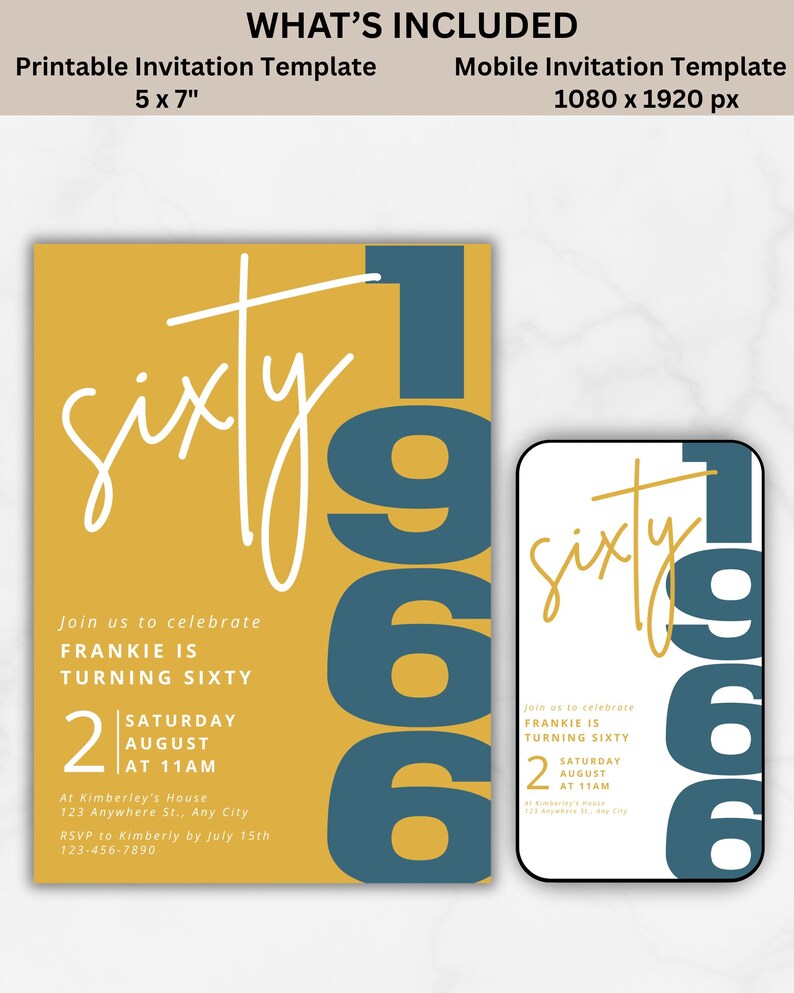 60th Adult Birthday Invitation Born in 1966 Bold Retro Typography ...