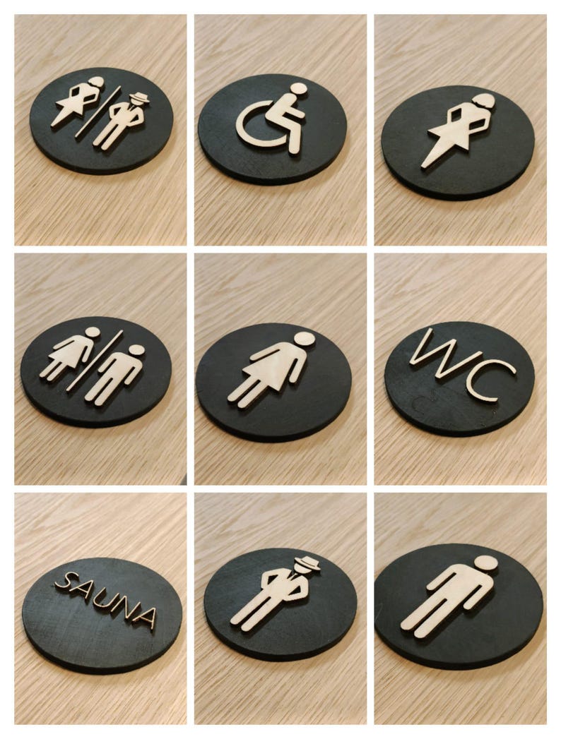 Toilet Sign SVG Bundle | 7 Laser Cut Files | Restroom WC Icons | Male ...