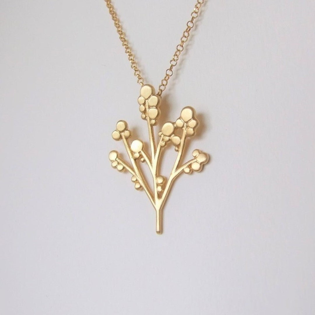 Solid Gold Berry Necklace - 14k Gold Necklace, Woodland Necklace ...