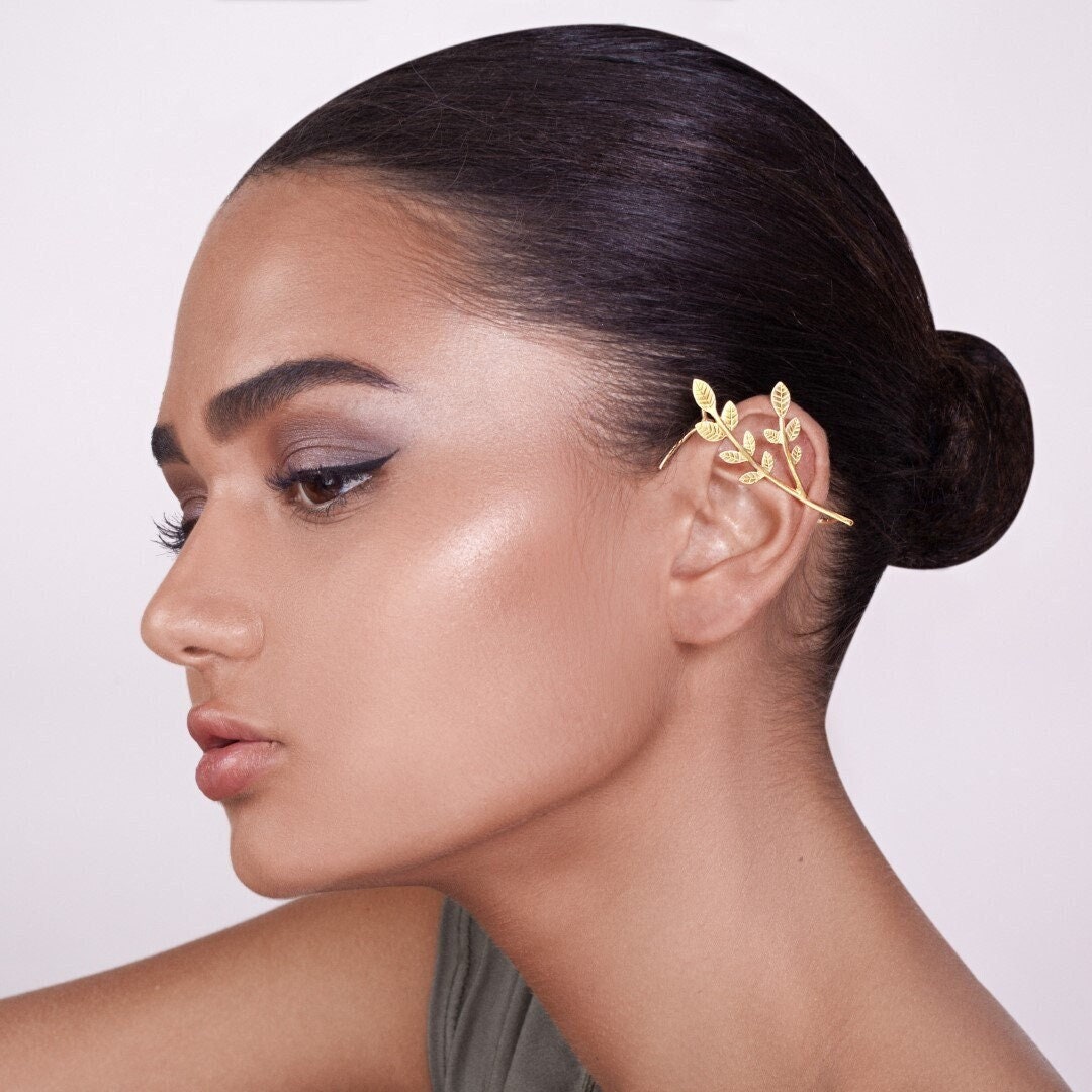 Big Gold Ear Cuff - Solid Gold Ear Cuff , Wedding Jewelry , Tree Ear ...