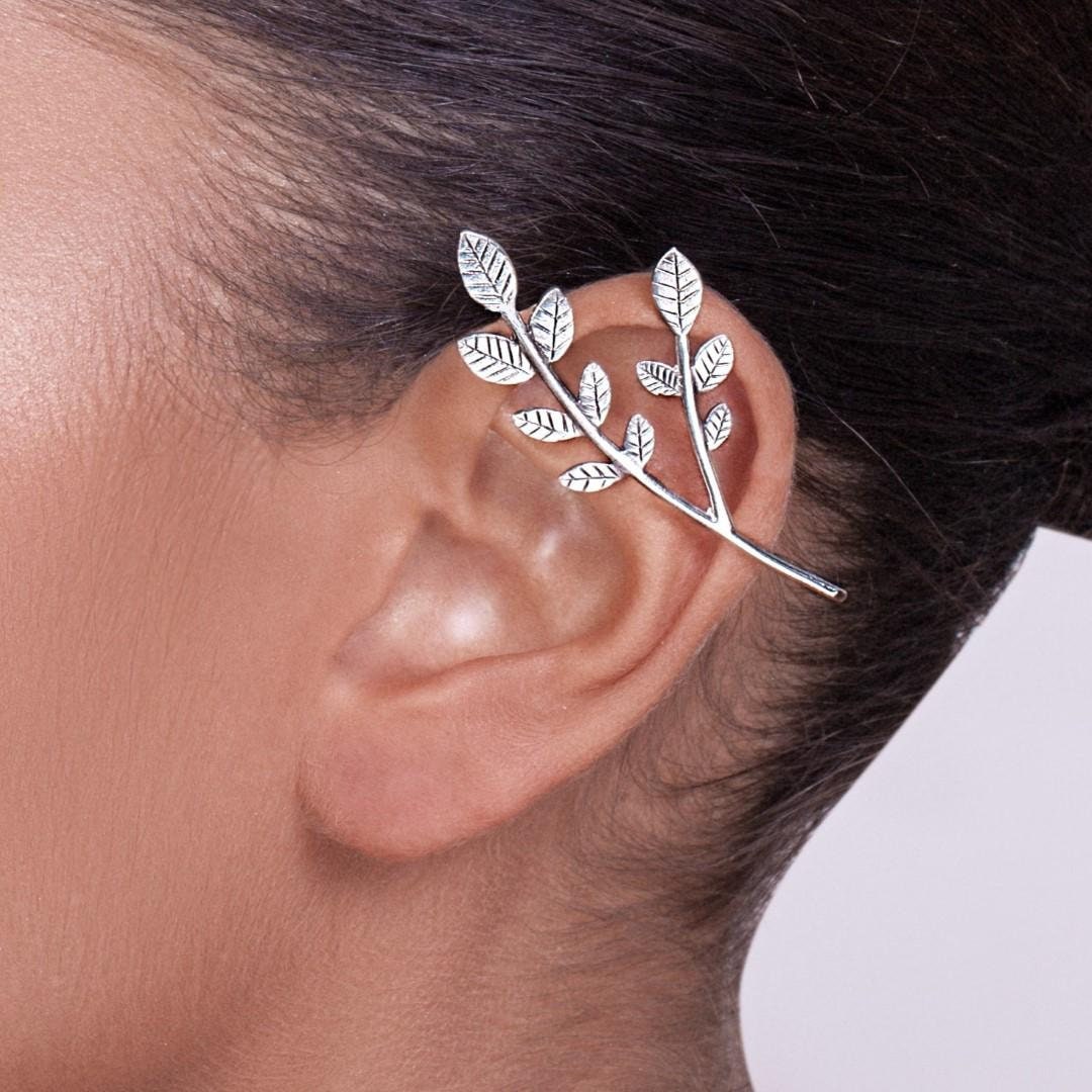 Big Silver Ear Cuff - Leaf Ear Cuff, Wedding Jewelry, Tree Ear Cuff ...