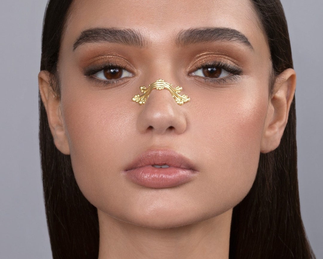 Gold Plated Silver Nose Cuff - Alternative Nose Bridge Cuff, Woodland ...