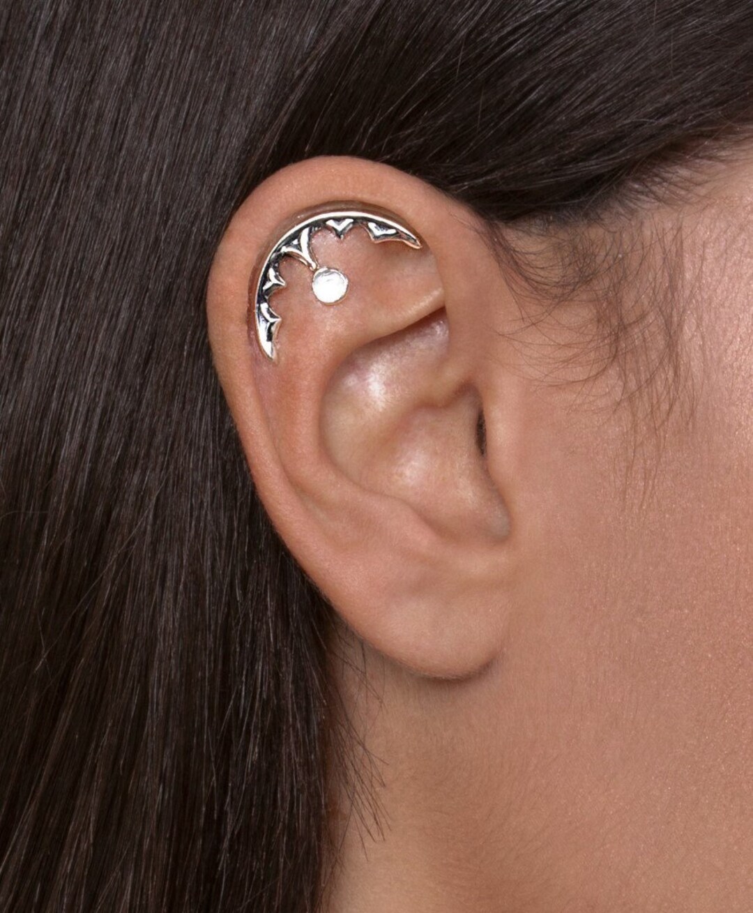 Gothic Helix Earring With Gemstone - Helix Stud , Silver Helix Earring ...