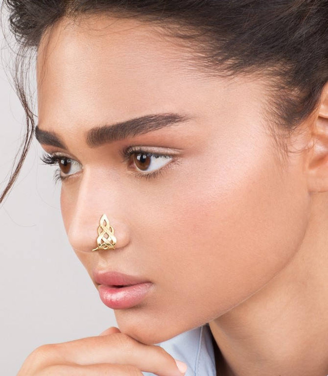 14k Gold Celtic Flame Nose Cuff Faux Nose Ring , Fake Nose Hoop , Nose ...