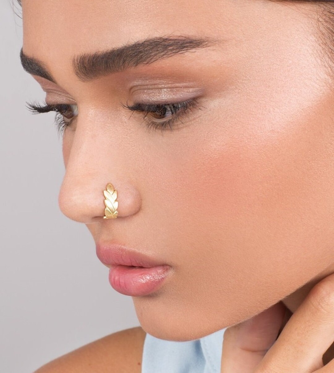 14k Gold Wheat Fake Nose Ring Faux Nose Ring , Fake Nose Hoop , Gold ...