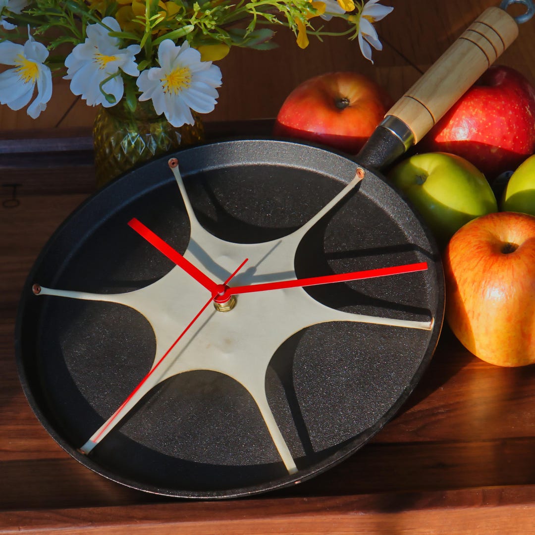 PANOLOGUE Cast Iron Pan Wall Clock | Handmade Industrial Timepiece With ...